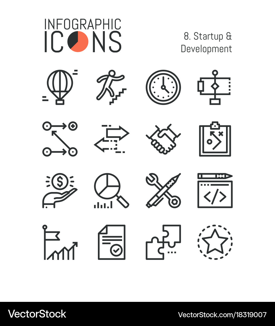 Collection of minimal thin line icons startup Vector Image