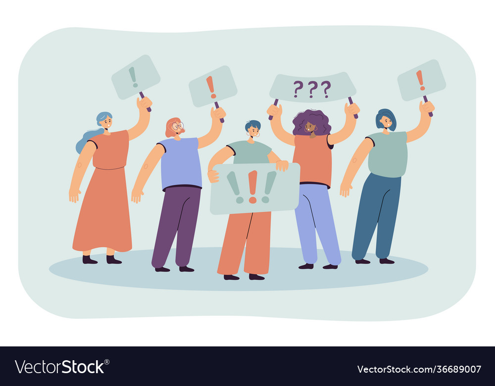 Crowd Women Holding Placards And Protesting Vector Image