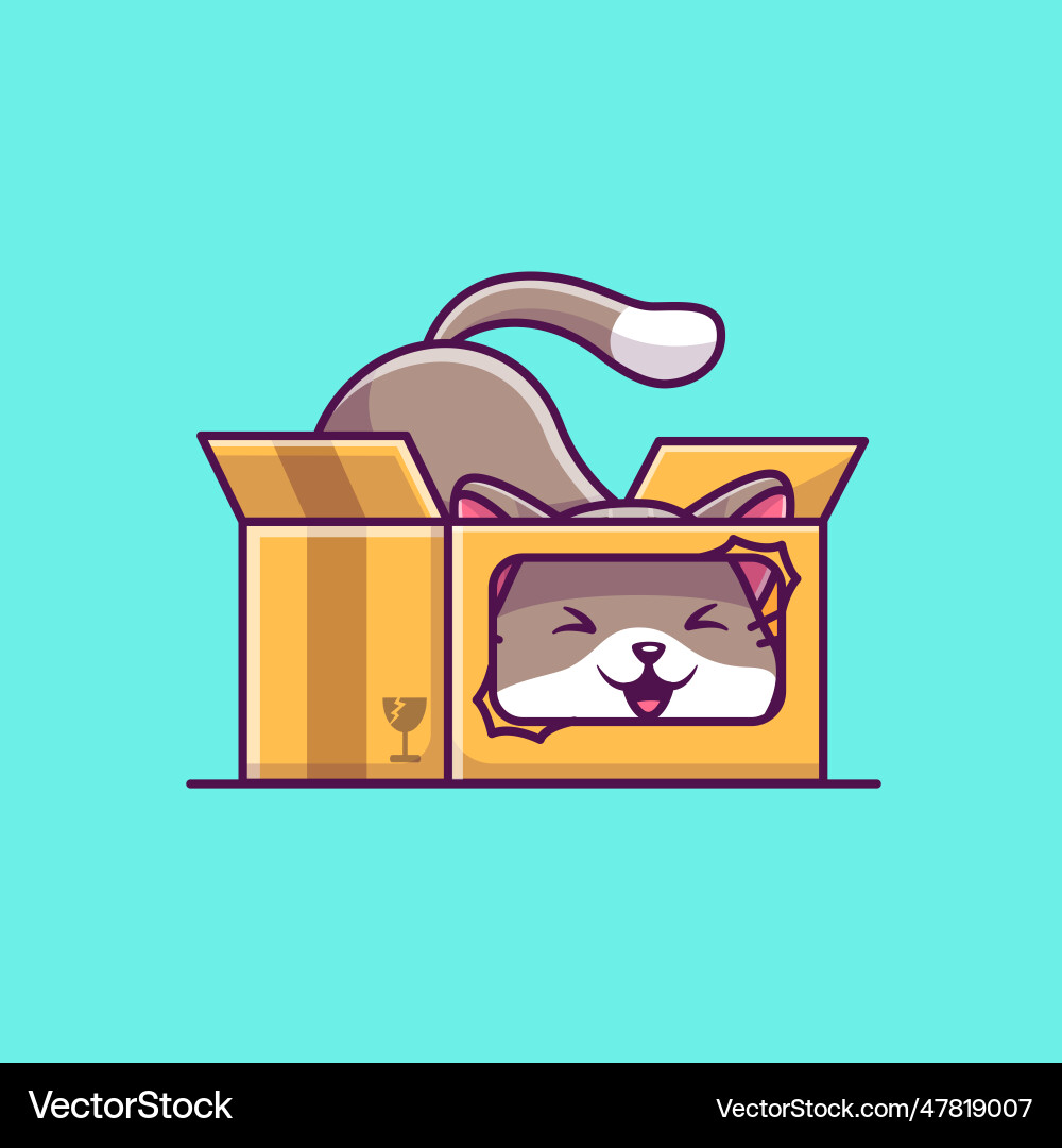 Cute cat playing in the box cartoon Royalty Free Vector