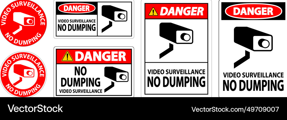 Danger sign video surveillance no dumping Vector Image