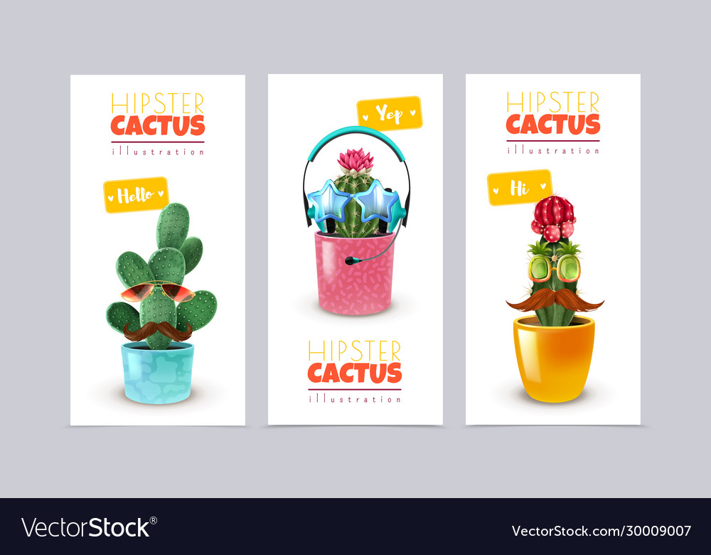 Hipster cactus banners set Royalty Free Vector Image