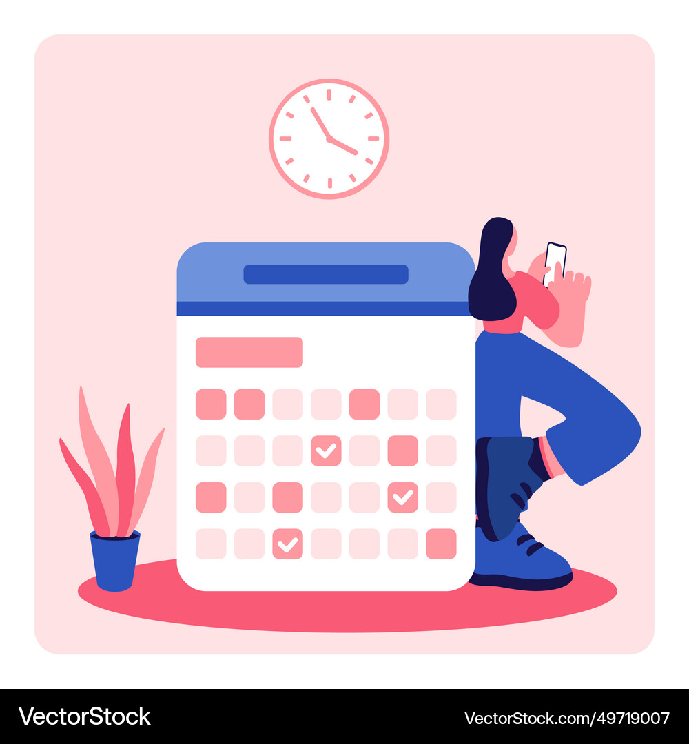 Person marks scheduled tasks in calendar concept Vector Image