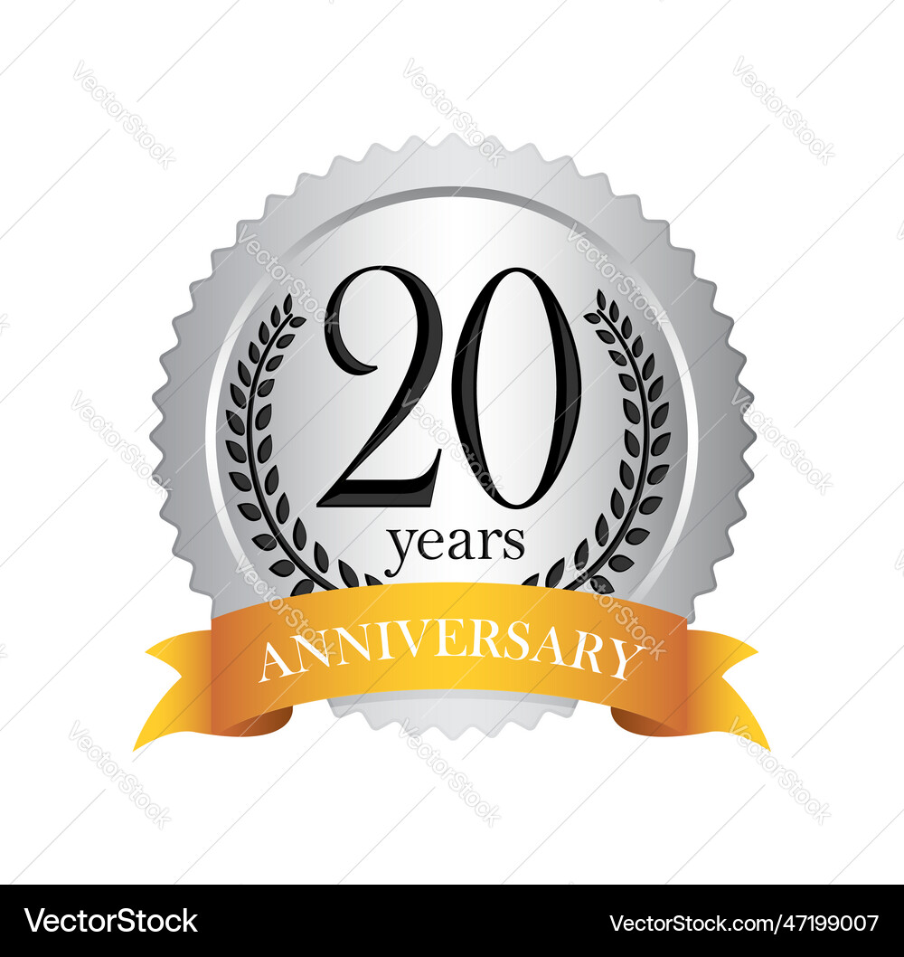 Silver anniversary medal icon 20th anniversary Vector Image