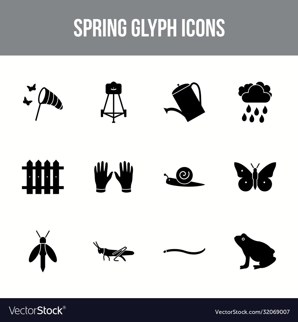 Unique spring glyph icon set Royalty Free Vector Image