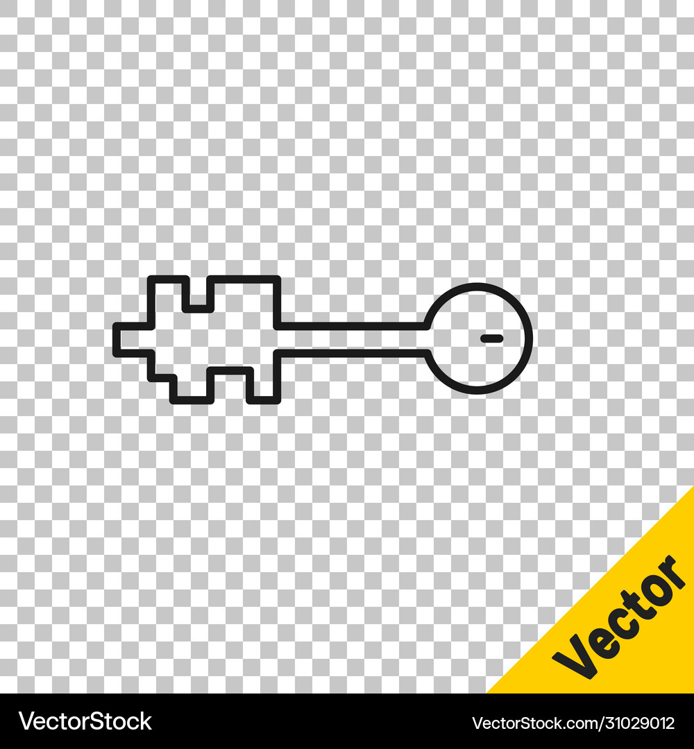 Black line old key icon isolated on transparent Vector Image