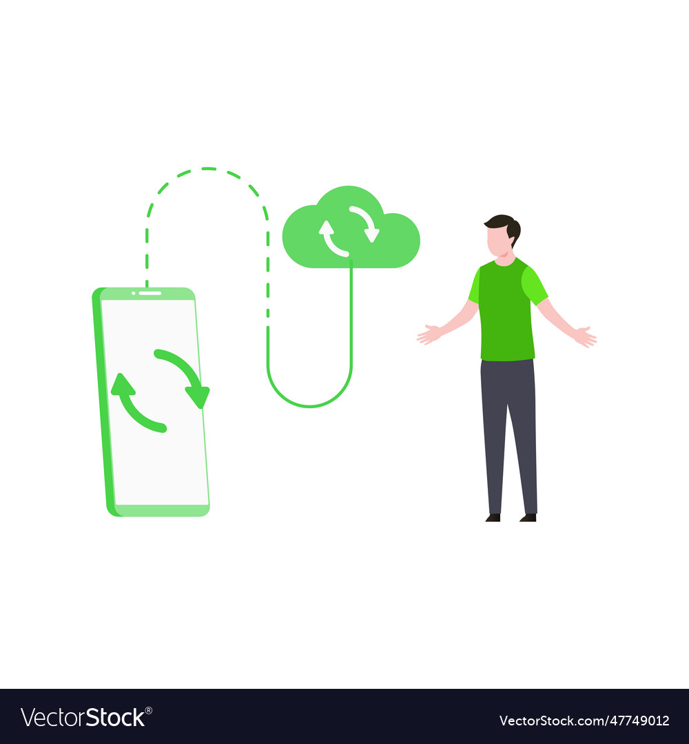 Boy is syncing cloud data Royalty Free Vector Image