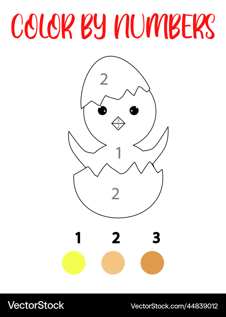 Coloring by numbers with chickena puzzle game for Vector Image
