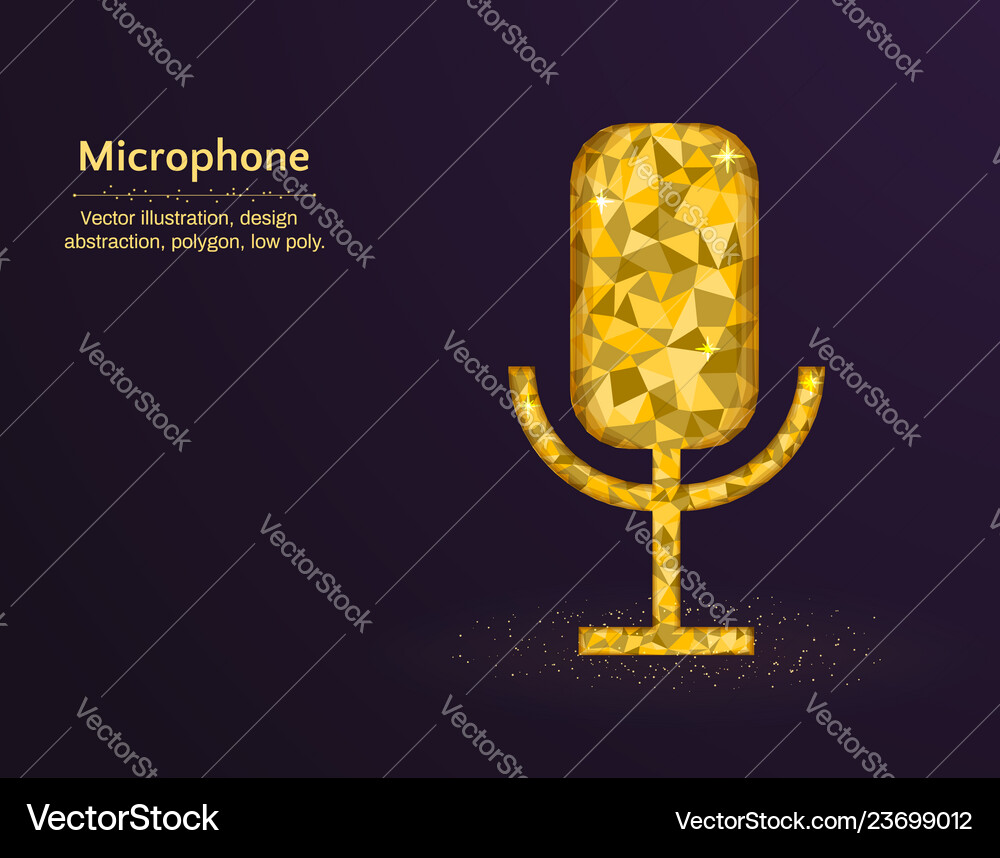 Golden microphone low poly polygon icon Royalty Free Vector