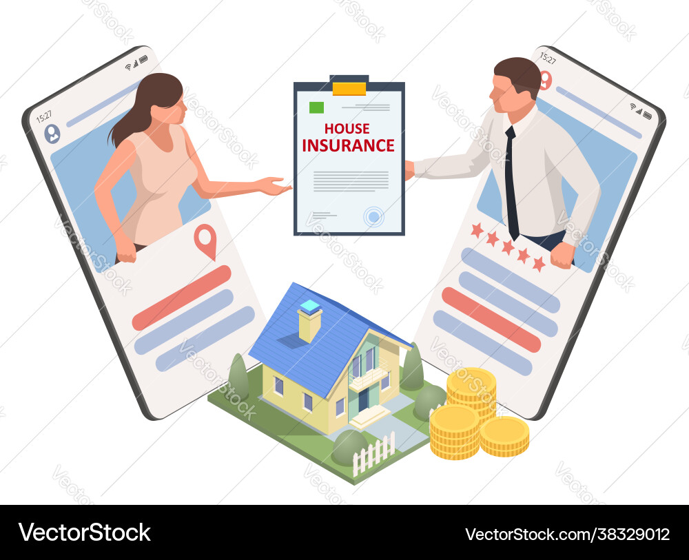 Isometric house insurance policy concept Vector Image