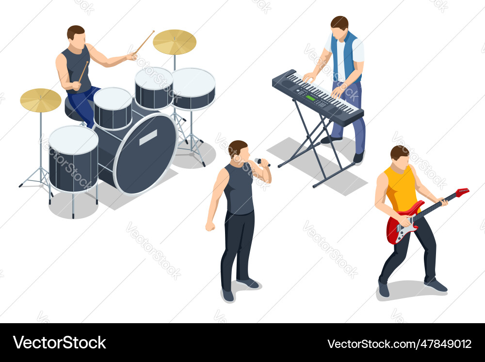 Isometric music band group perform on a concert Vector Image