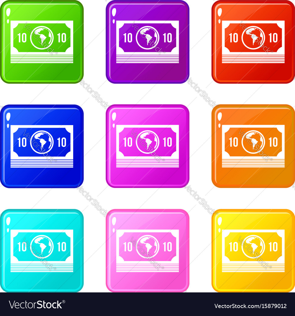 Money stack icons 9 set Royalty Free Vector Image
