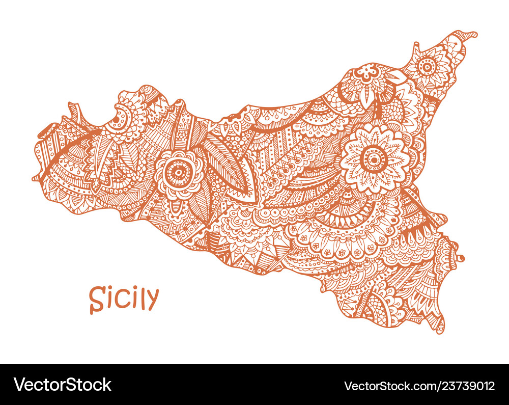 Textured map of sicily hand drawn ethno Royalty Free Vector