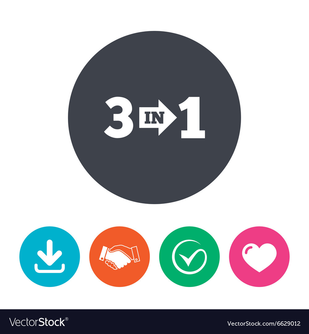 Three in one sign icon 3 in 1 symbol with arrow Vector Image