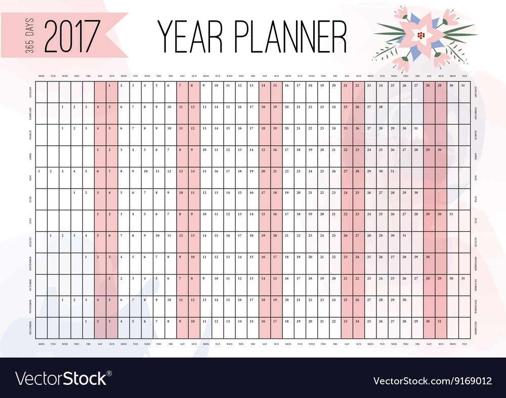 Year wall planner plan out your whole Royalty Free Vector