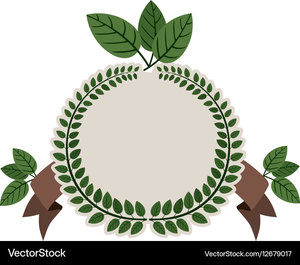 Arch green leaves with ramifications and label Vector Image