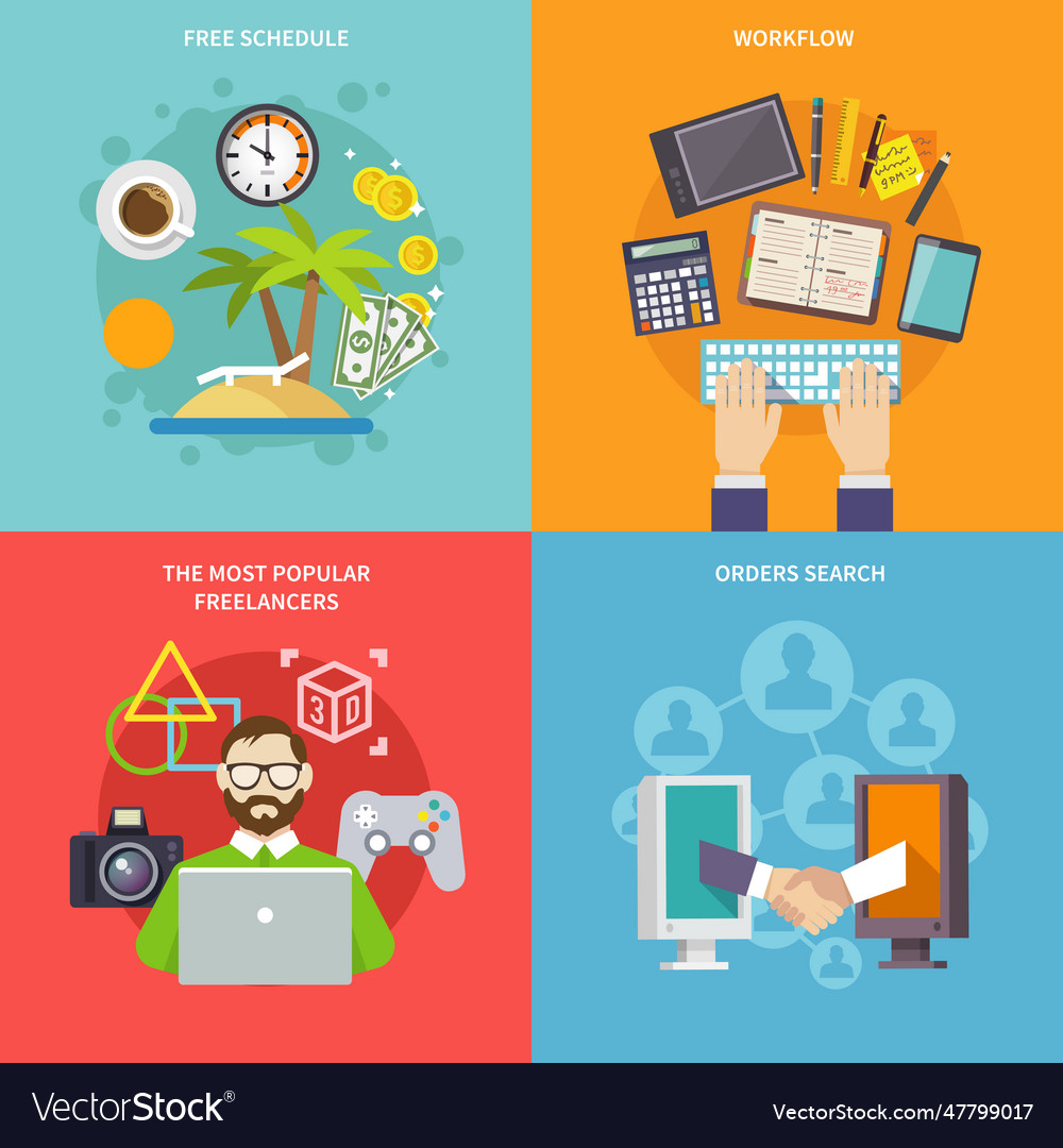 Freelance flat set flat set Royalty Free Vector Image