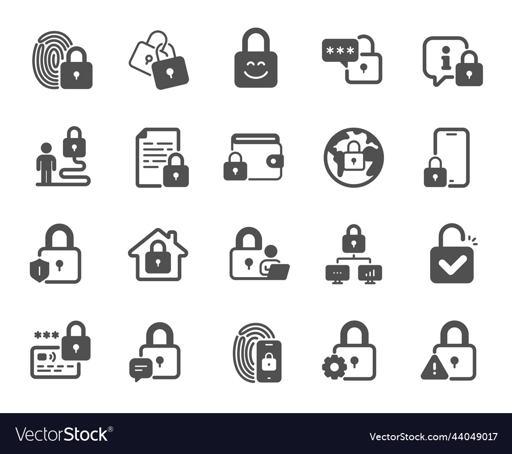 Locks icons fingerprint protection unlock code Vector Image