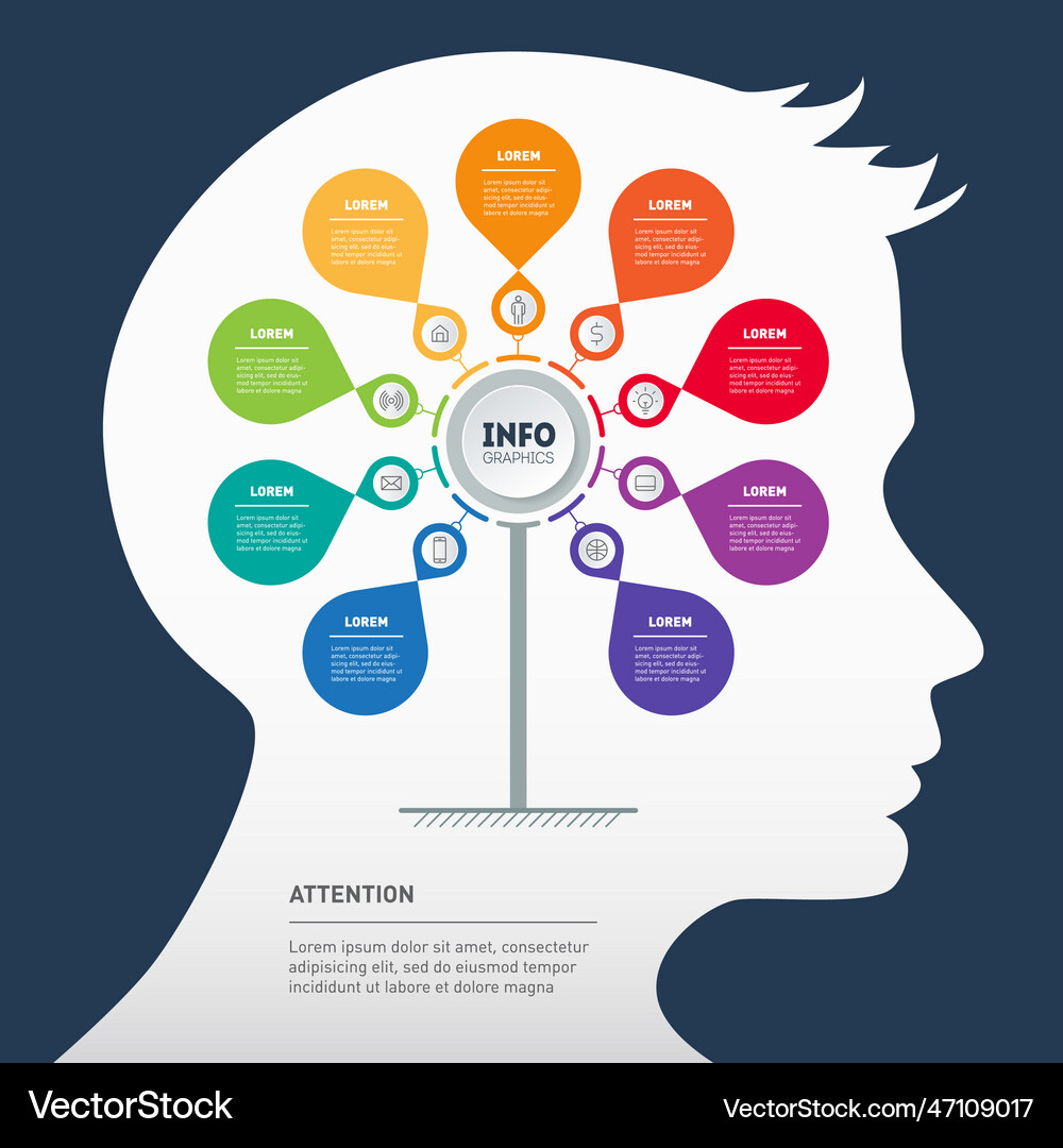 Mindmap presentation with 9 parts and icons Vector Image
