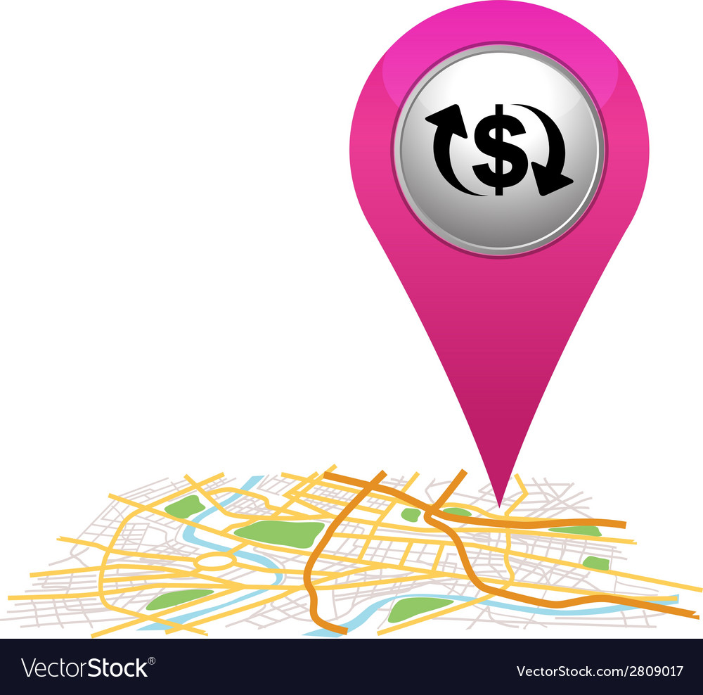 Money pointer on map location Royalty Free Vector Image