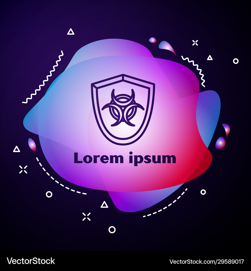 Purple line biohazard symbol on shield icon Vector Image