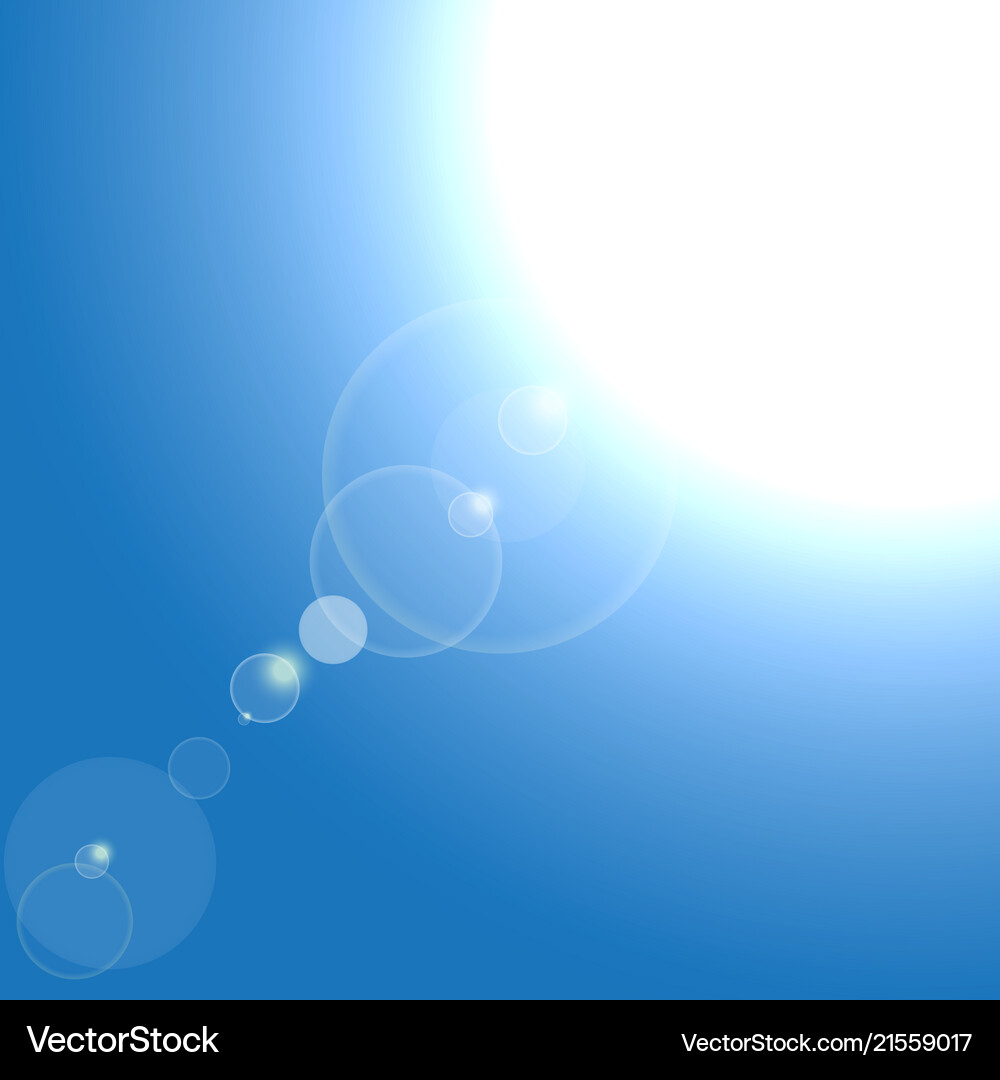 Realistic sun burst with flare on blue Royalty Free Vector