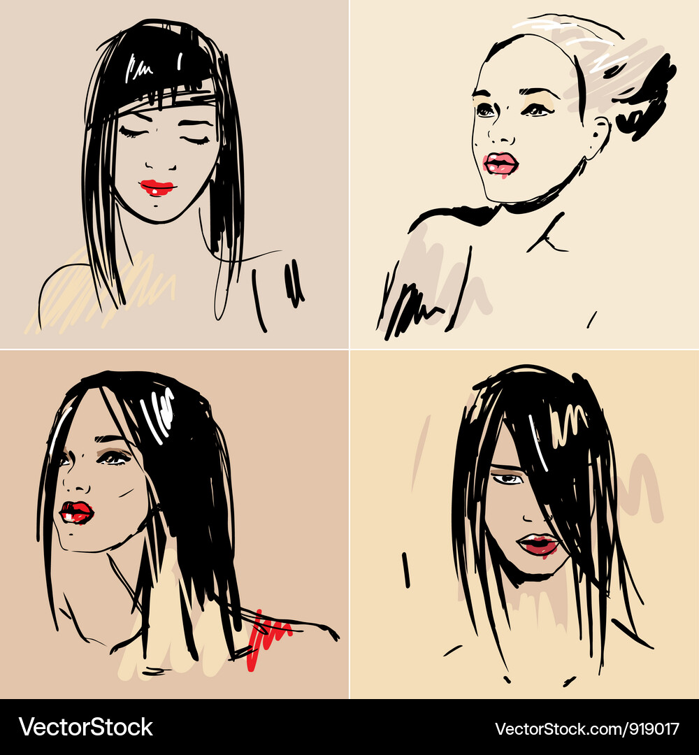 Set sketch beautiful girls Royalty Free Vector Image