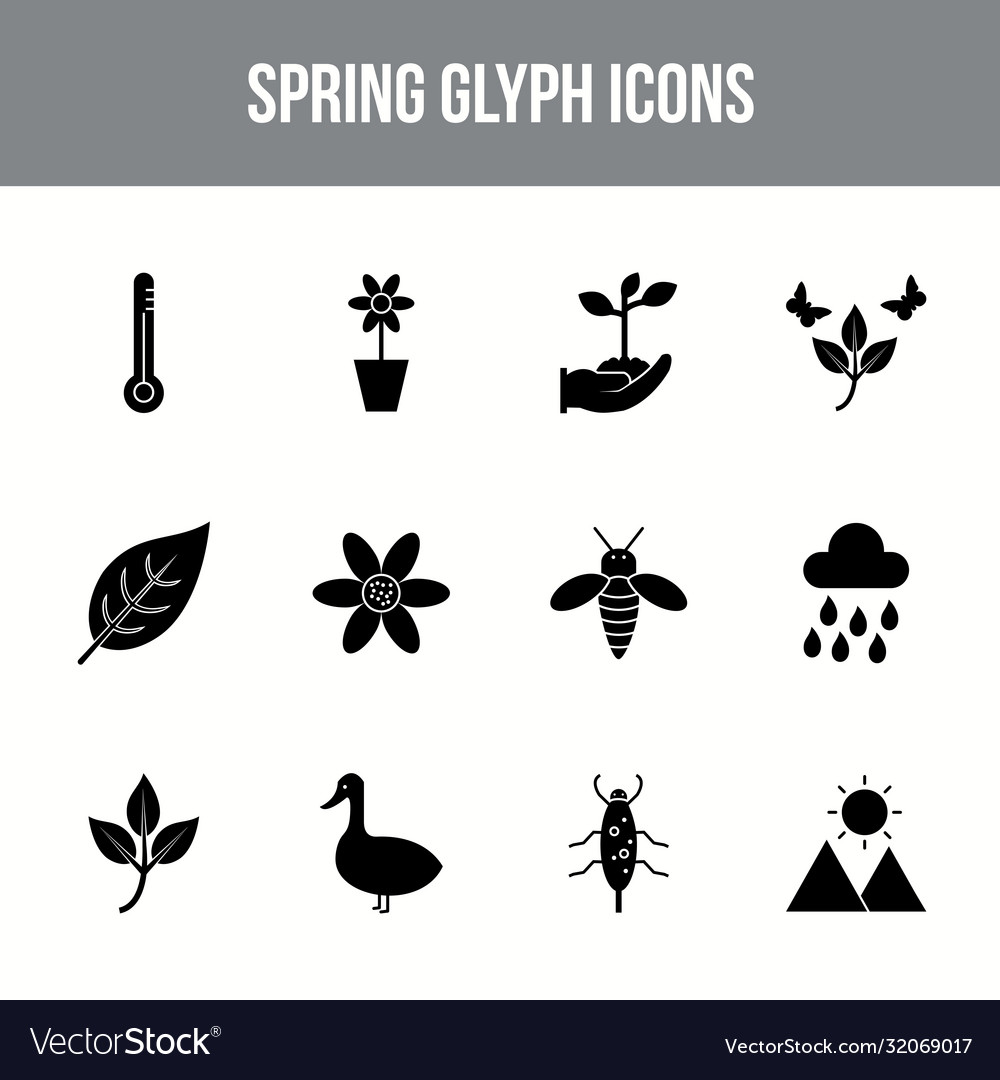 Unique spring glyph icon set Royalty Free Vector Image