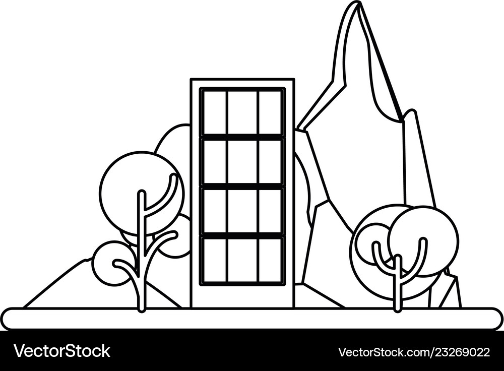 Building in the landscape outline Royalty Free Vector Image