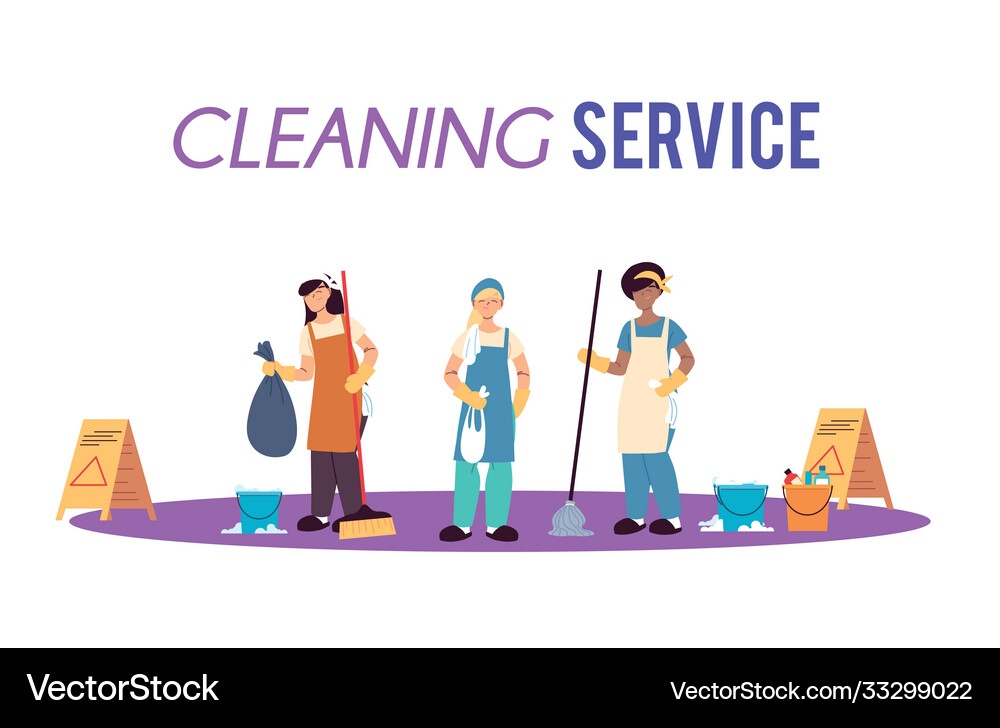 Cleaning service team with gloves and Royalty Free Vector