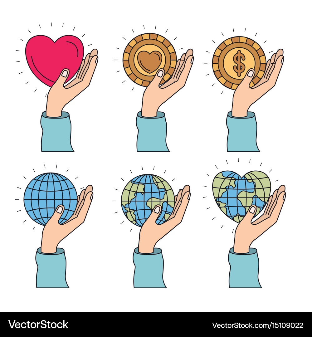 Color image set hands holding a earth world Vector Image