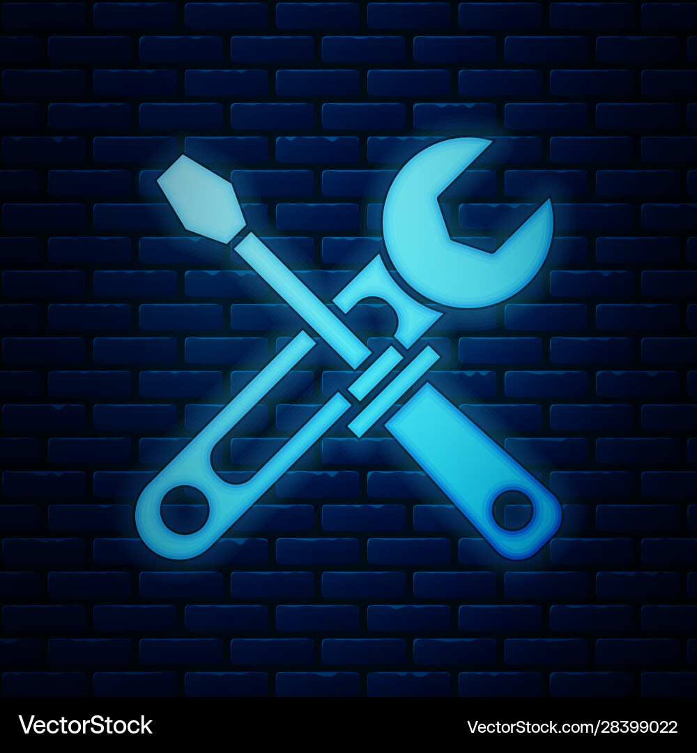 Glowing neon screwdriver and wrench tools icon Vector Image
