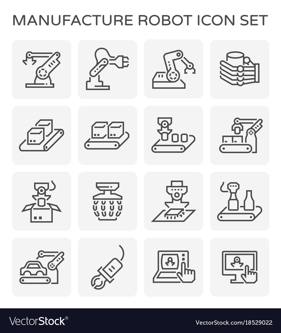 Industrial Robot Production Icons Royalty Free Vector Image