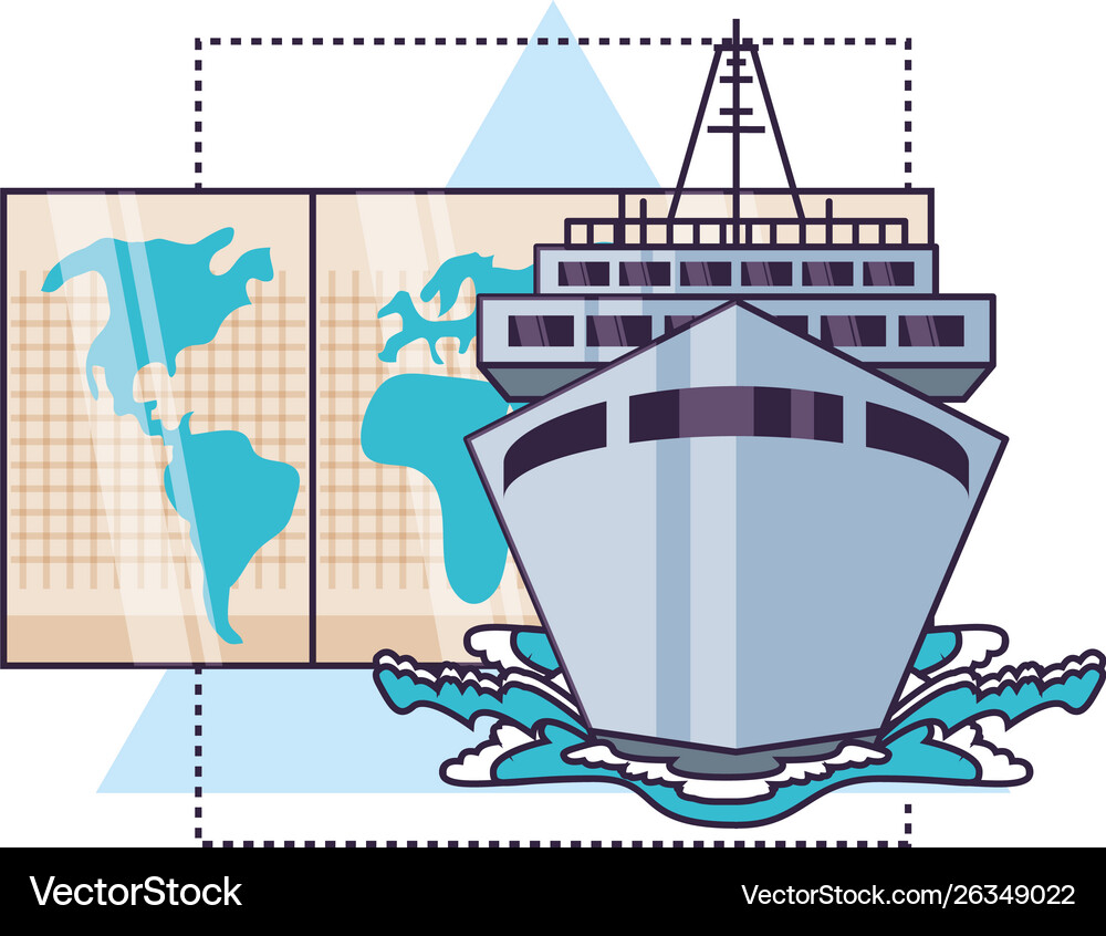 Ship cruise boat with paper map Royalty Free Vector Image