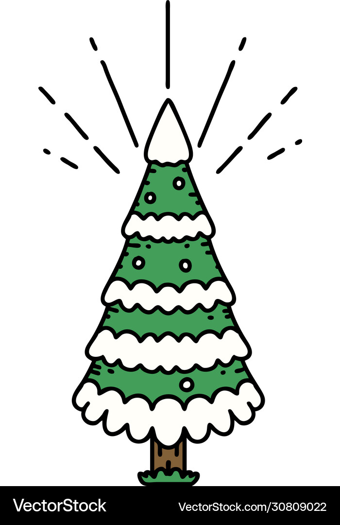 Traditional tattoo style snow covered pine tree Vector Image