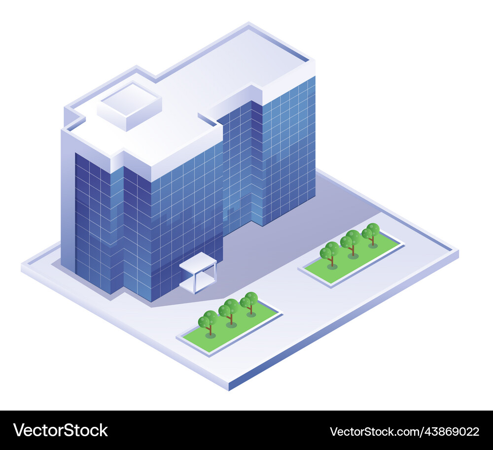 View of office building isometric Royalty Free Vector Image