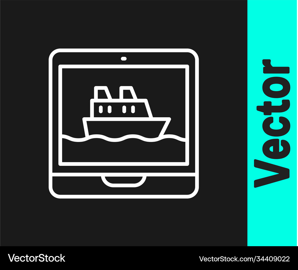 White line cruise ship icon isolated on black Vector Image