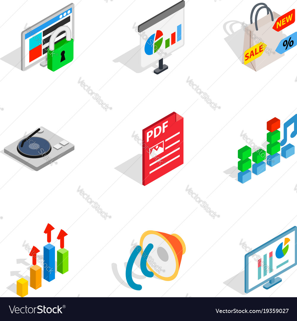 Design project icons set isometric style Vector Image