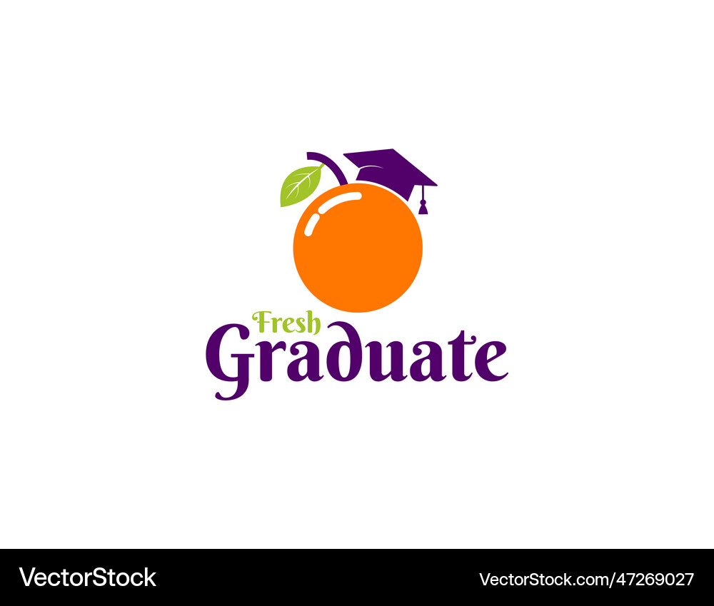 Fresh graduate logo with orange fruit Royalty Free Vector