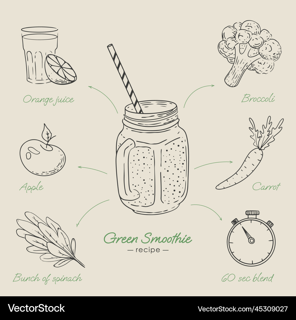Green smoothie recipe in hand drawn style Vector Image