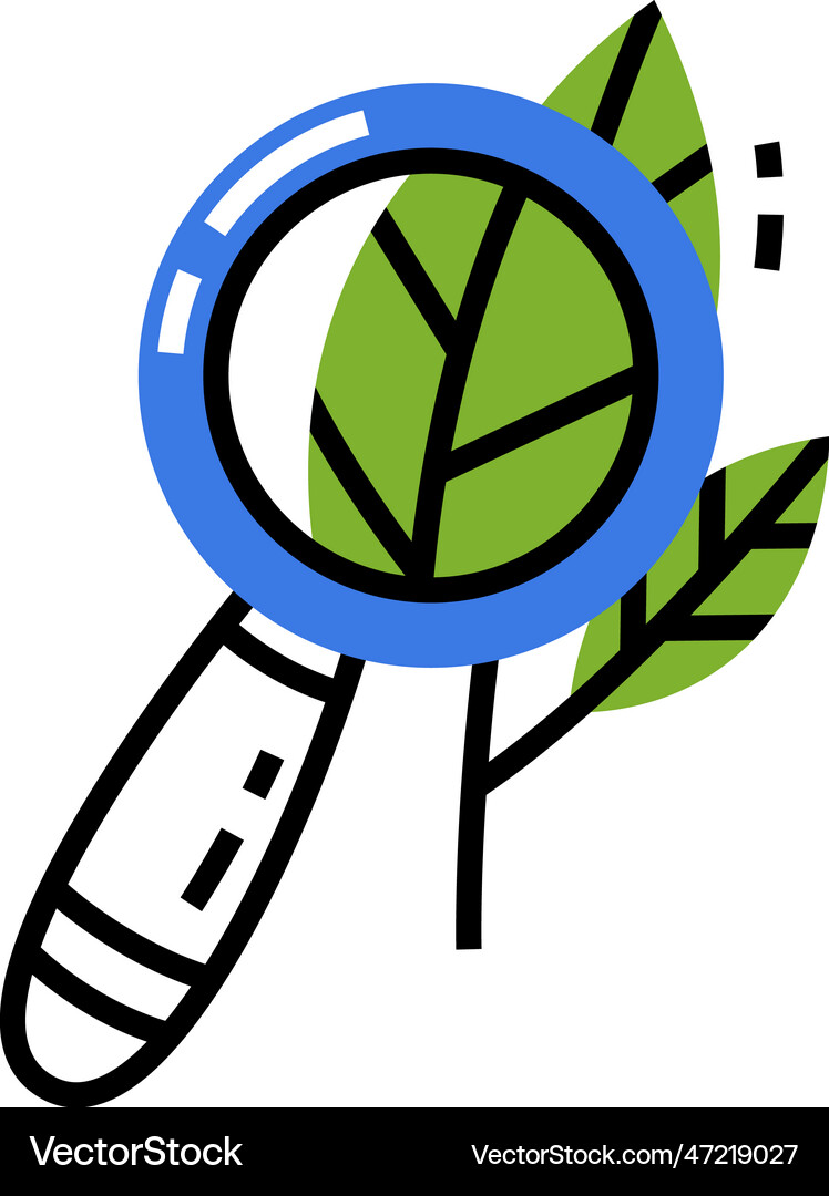 Magnifying glass and green leaf as school item Vector Image