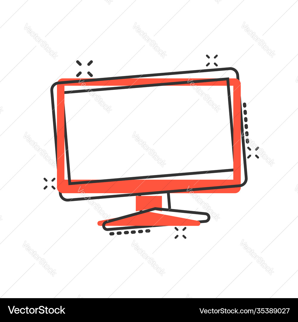 Monitor icon in comic style television cartoon Vector Image