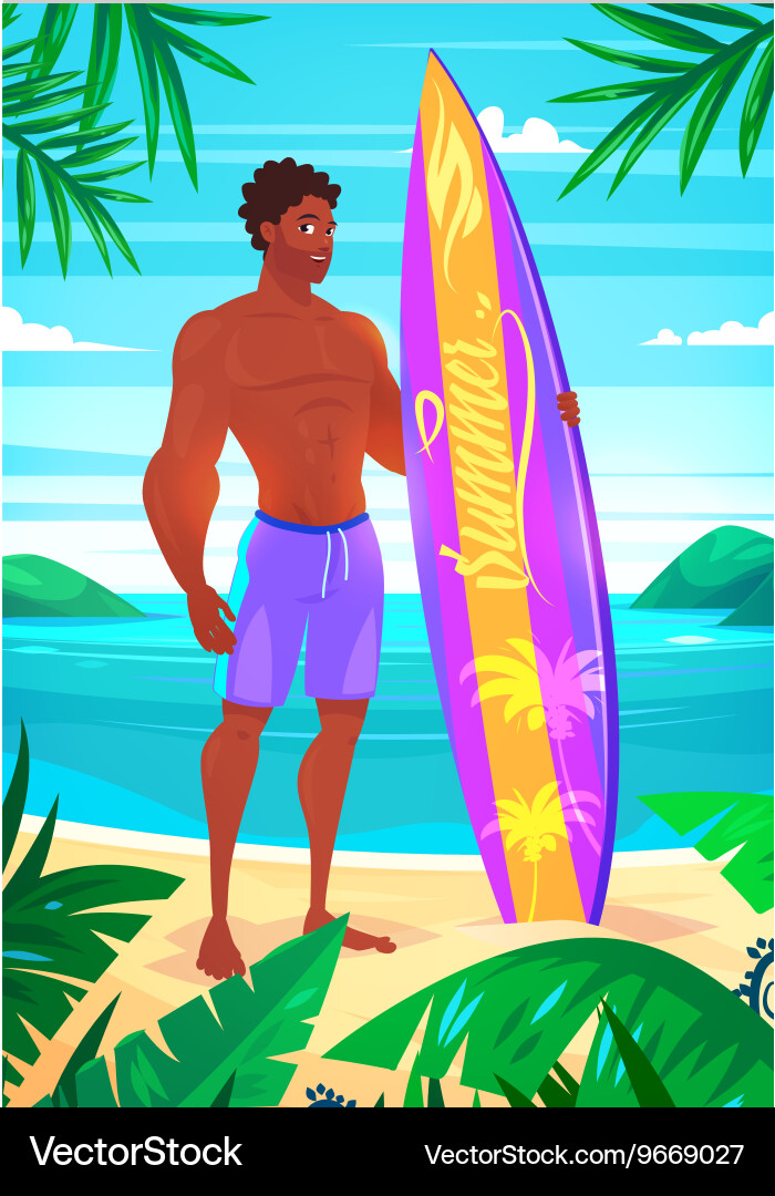 Surfing boy cartoon character isolated Royalty Free Vector