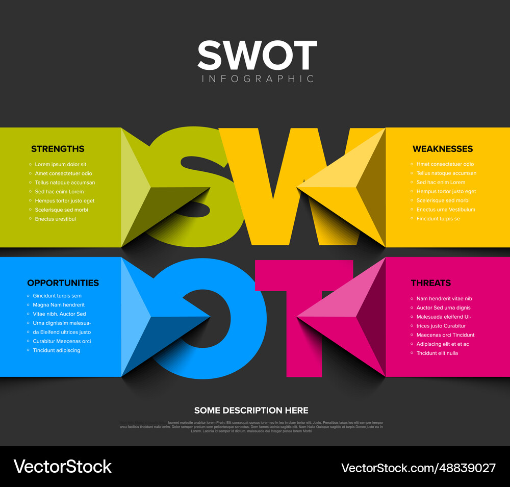 Swot dark diagram schema template with stripes Vector Image