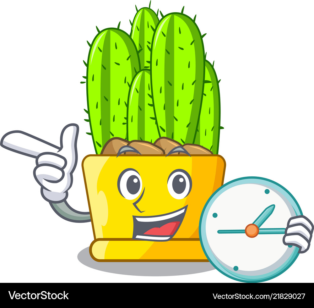 With clock cereus cactus bouquet on character Vector Image