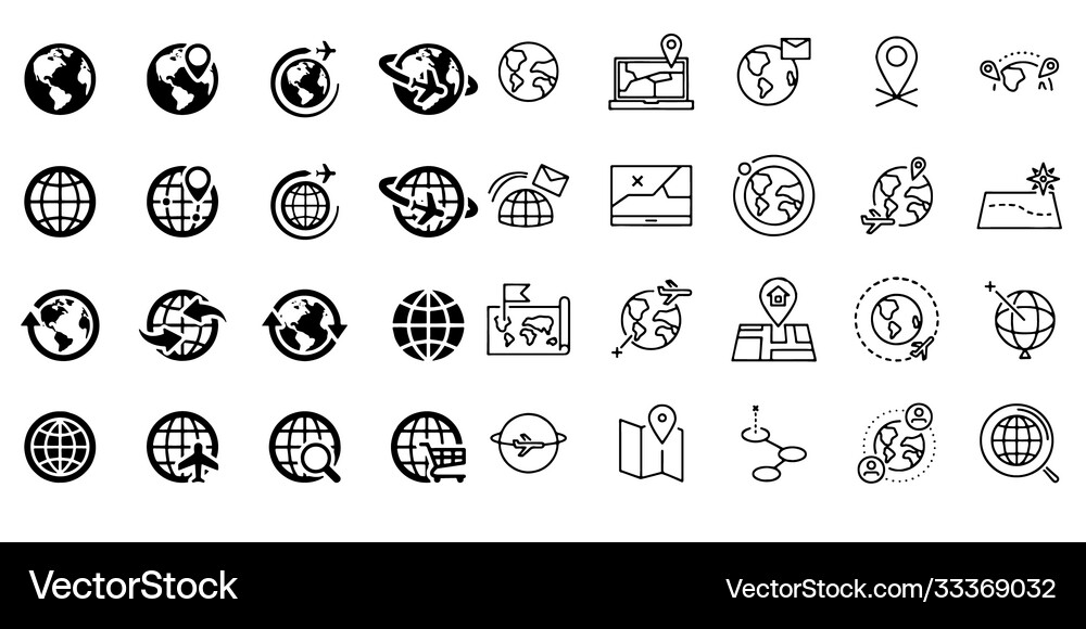 Global icon set round ball collection sign Vector Image