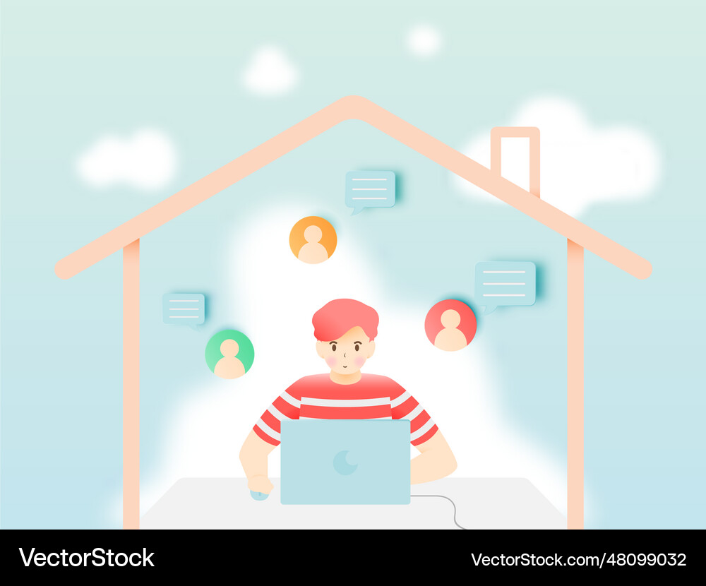 Man and laptop and icon for work from home Vector Image