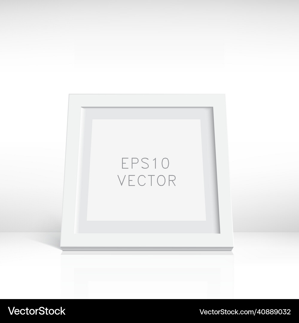 Realistic white wooden photo frame in front Vector Image