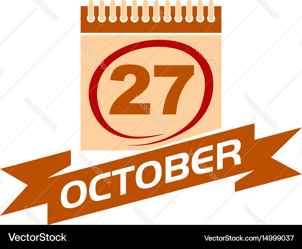 27 october calendar with ribbon Royalty Free Vector Image
