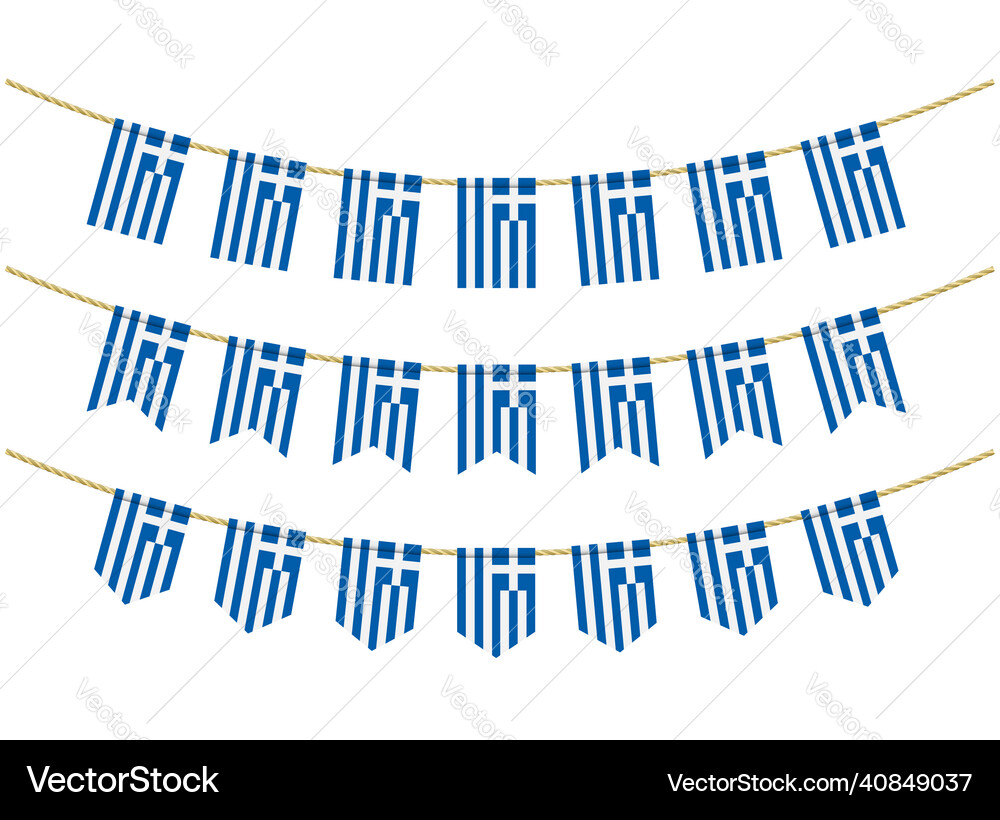 Greece flag on the ropes on white background set Vector Image