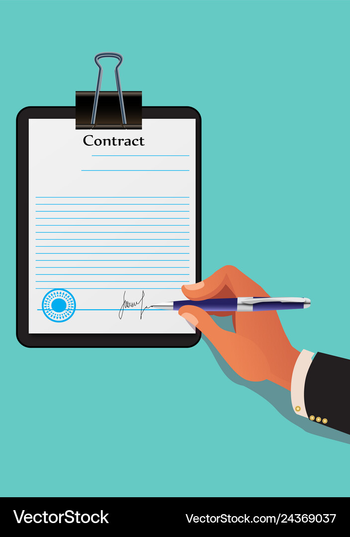 Signs document stamped handle puts his signature Vector Image